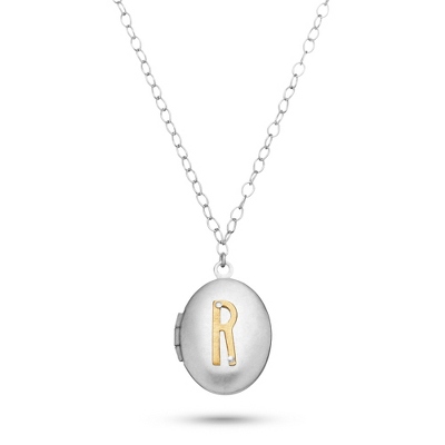 Personalized Letter R Engraved Two Tone Locket With Silver Finish With ...