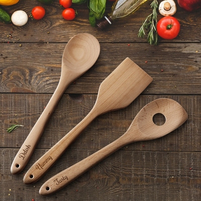 Personalized Wooden Spoon Set of 2 Laser Engraved Kitchen & Dining Home ...