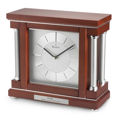 Personalized Bulova Silver Mahogany Column Clock By Things Remembered ...